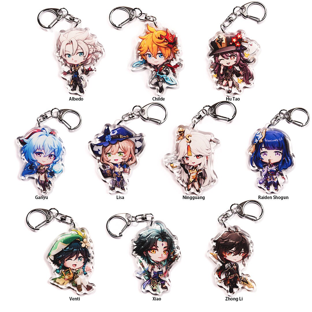 Genshin Impact Acrylic Keychain Charm Set Albedo Childe Ganyu Hu Tao ...