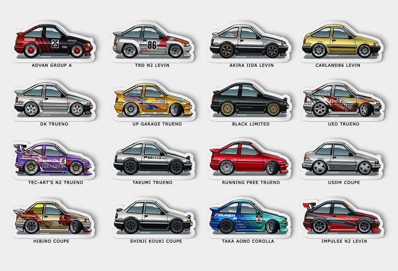 AE86 Past & Present Collection Vinyl Stickers Laptop Decals Window ...
