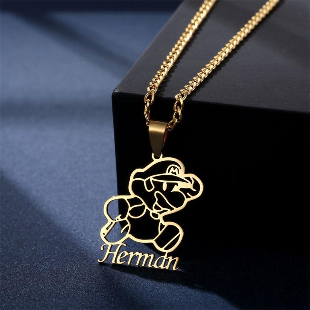 Super Mario Personalized Stainless Steel 18k Gold-plated Name Necklace ...