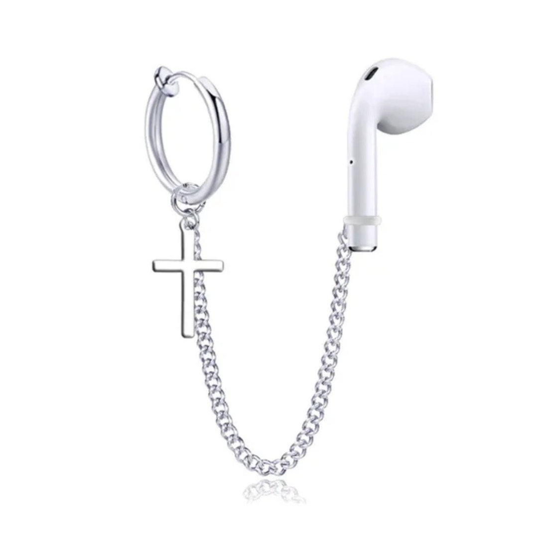Personalized Hoop Earrings With Cross for Airpods - Etsy
