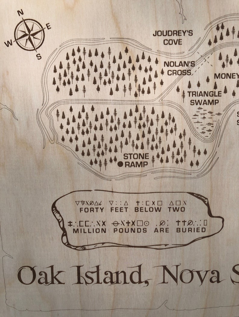 Oak Island Map - Laser Engraved Curse Money Pit Nova Scotia - Etsy