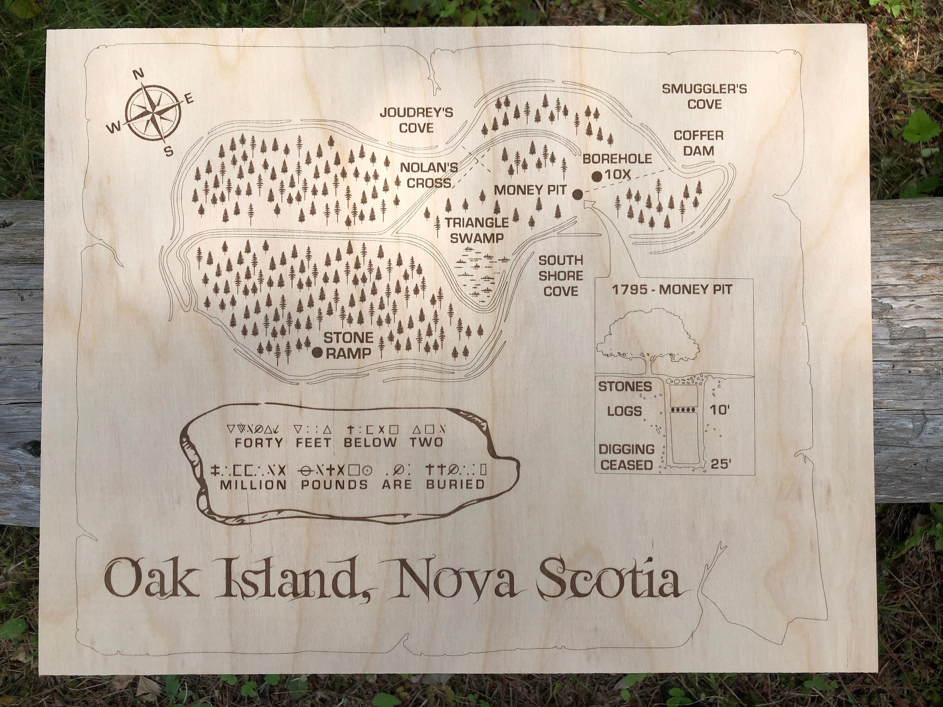 Oak Island Map - Laser Engraved Curse Money Pit Nova Scotia - Etsy