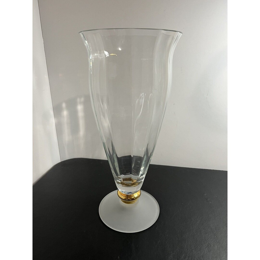 Vintage Handcrafted Crystal 12 Vase Made in Romania Sandblasted Gold ...