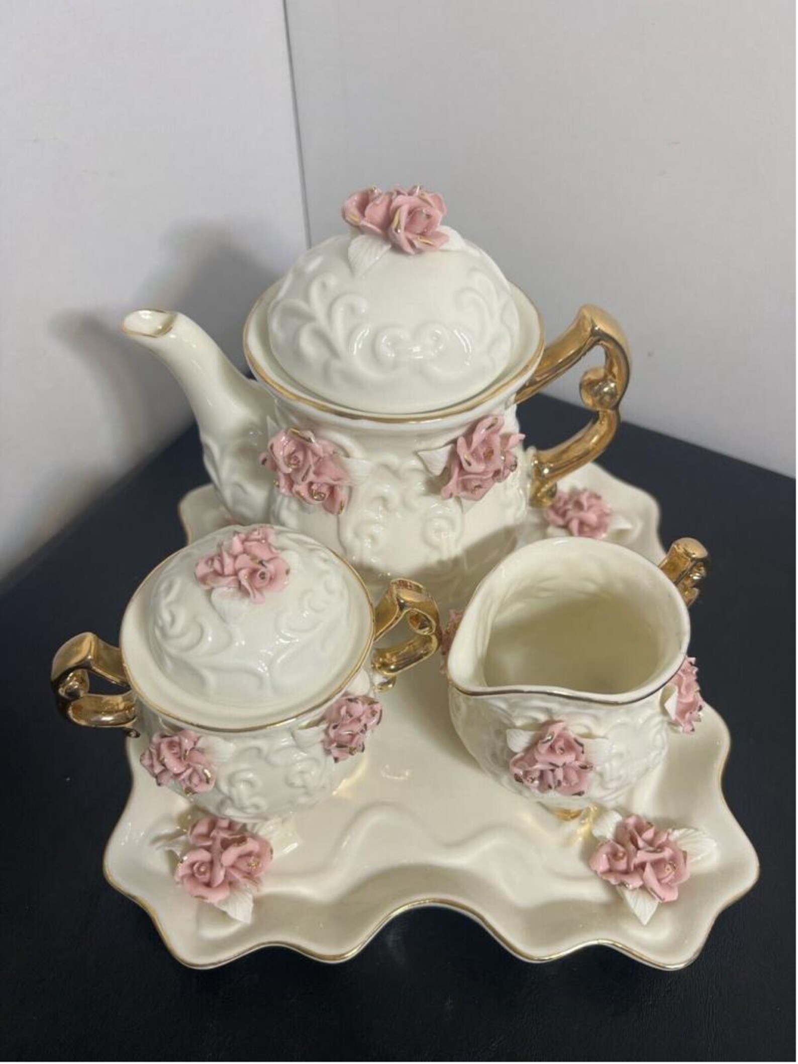 Cracker Barrel Porcelain 6pc Tea Set Pink Roses & Gold Trim - Etsy