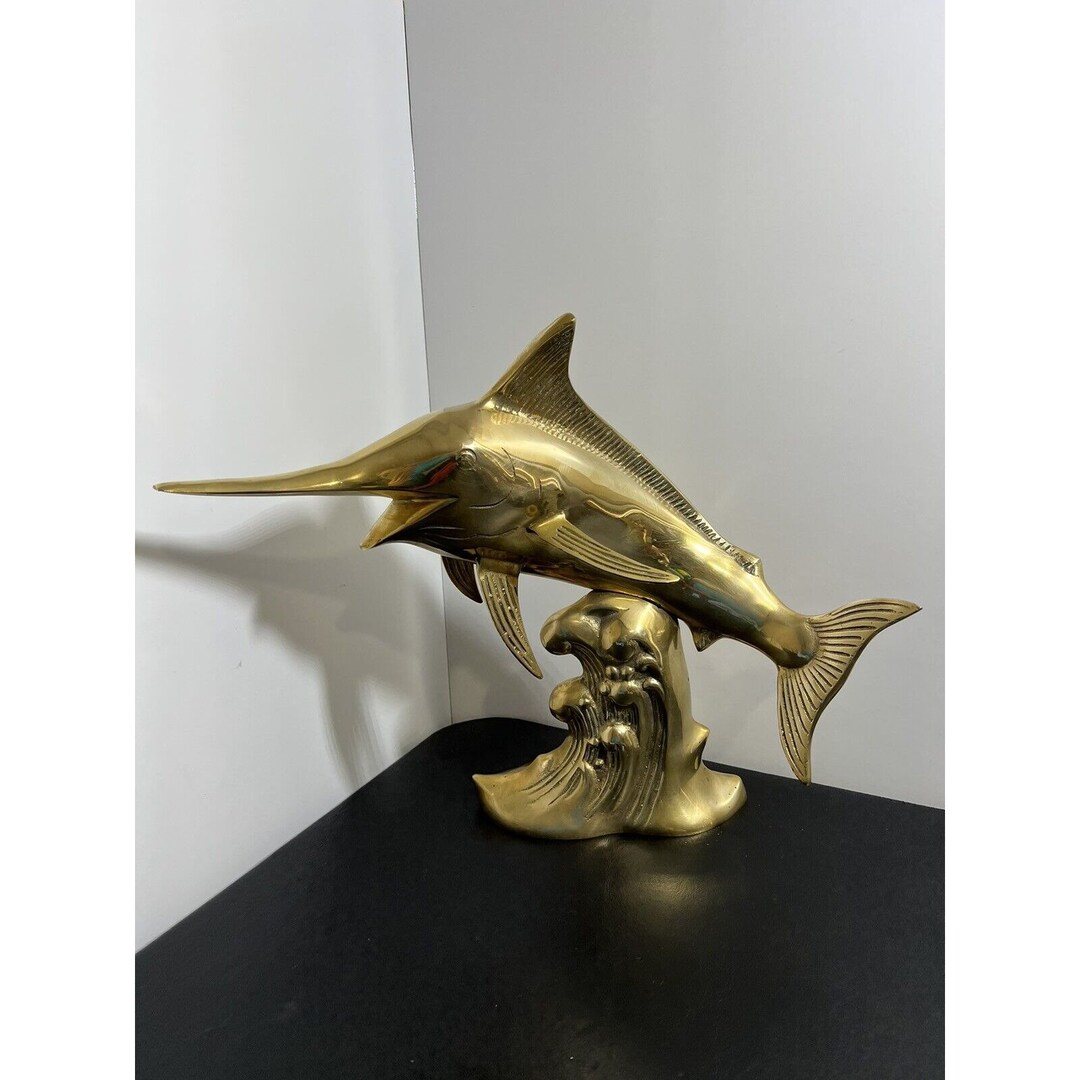 Rare Mid-century Modern Brass Marlin Sculpture, Large Vintage Swordfish ...