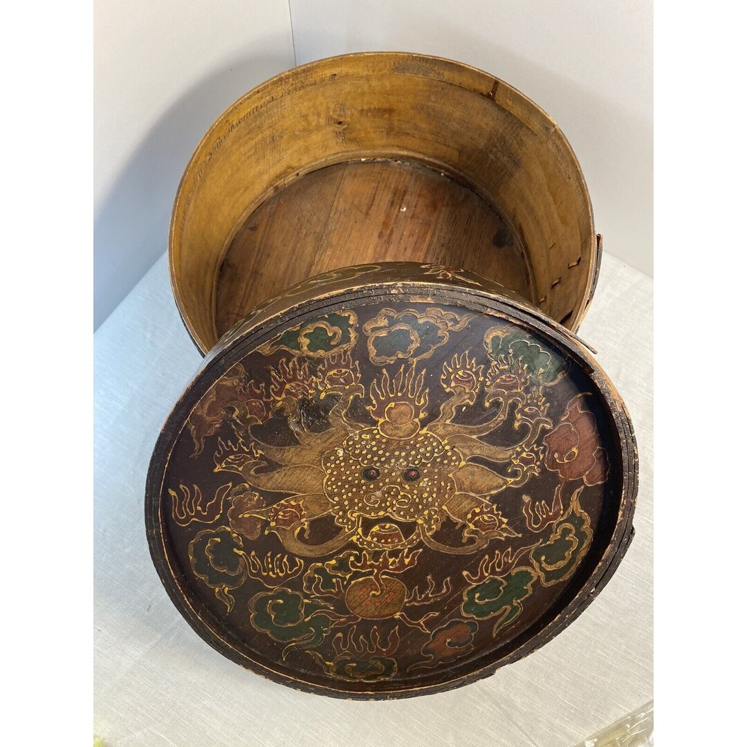 Antique Chinese Hat Box Hand Painted Rare - Etsy