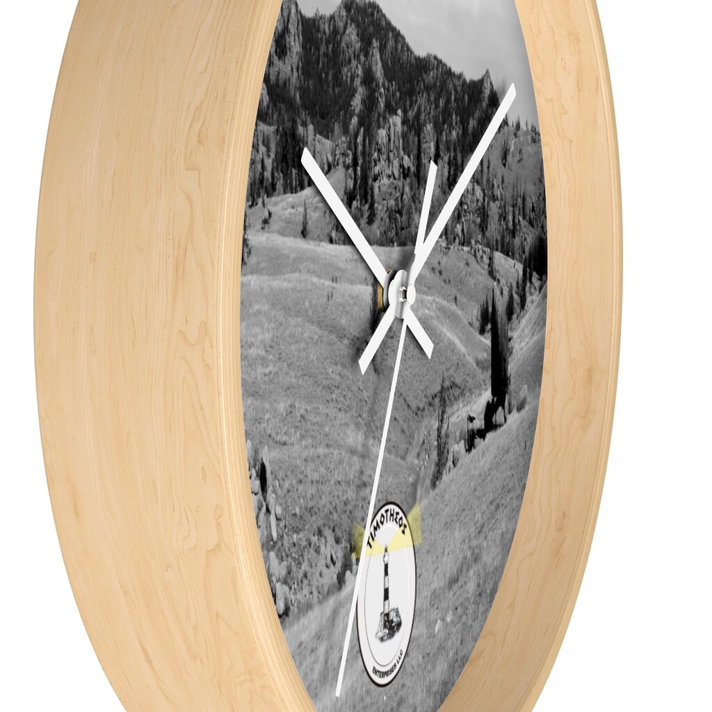 Custom Wall Clock Featuring A Beautiful B W Photograph of a Wyoming ...