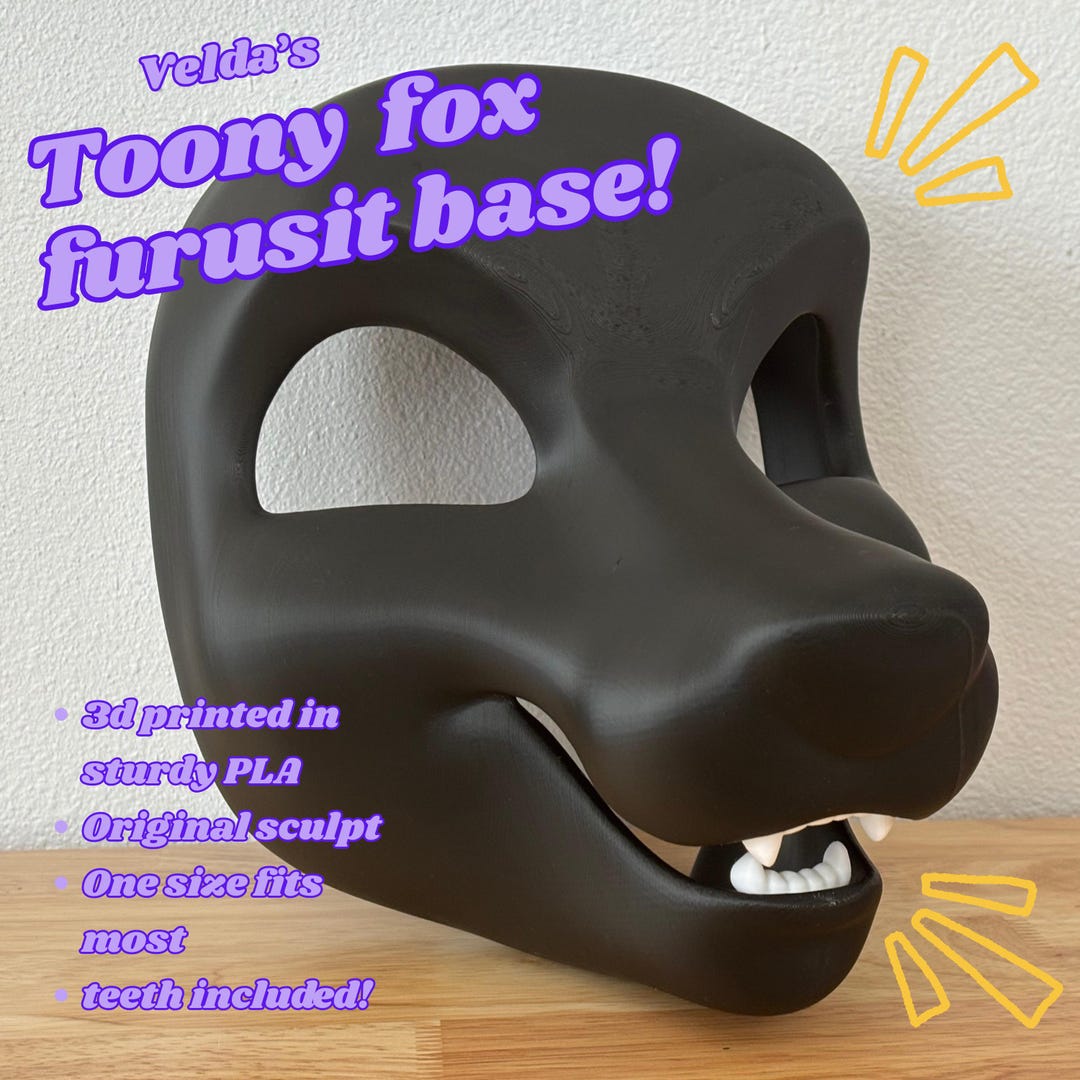 3D Printed Toony Fursuit Head Base, Fox/canine, One Size Fits Most ...