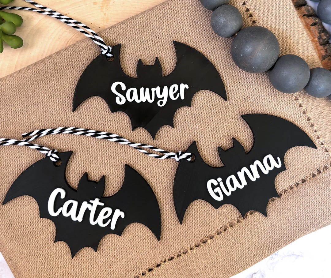 Personalized Bat Name Tag, Halloween Basket Tag, Boo Basket Tags, Bat ...