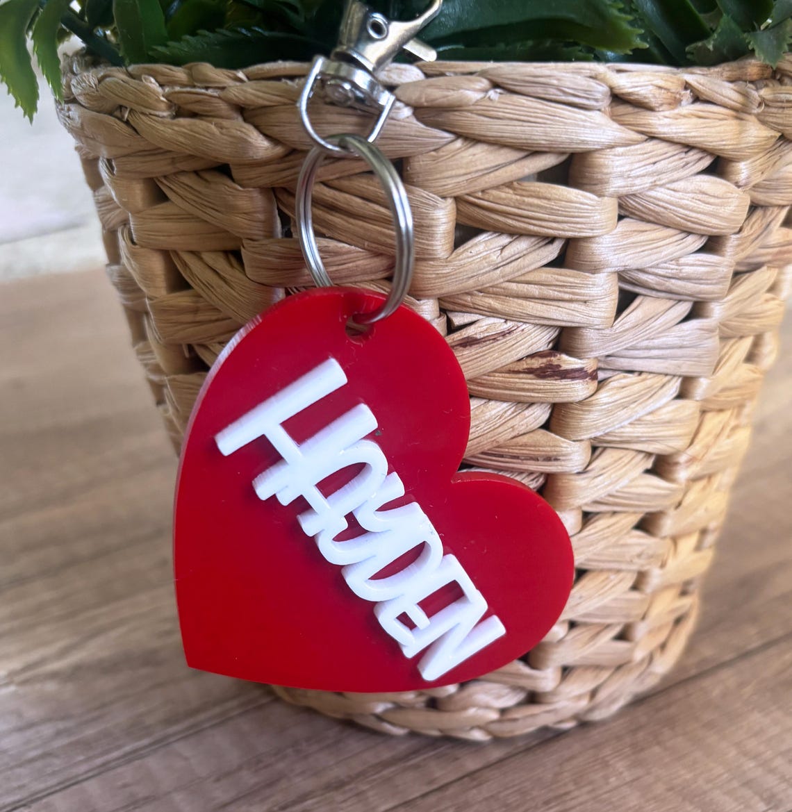 Personalized Valentines Heart Name Tag, Acrylic Heart Keychain ...