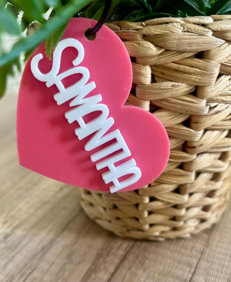 Personalized Valentines Heart Name Tag, Acrylic Heart Keychain ...