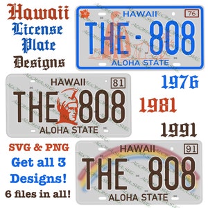 SVG/PNG 3 Hawaii “THE 808” Aloha State License Plate Designs - Etsy