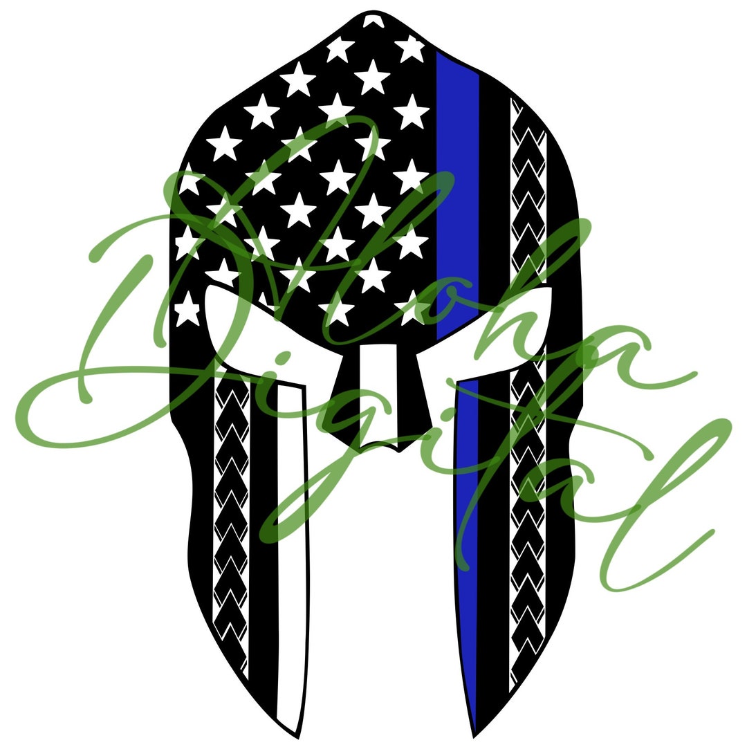 Thin Blue Line Police Spartan Helmet W/tribal Accent - Etsy
