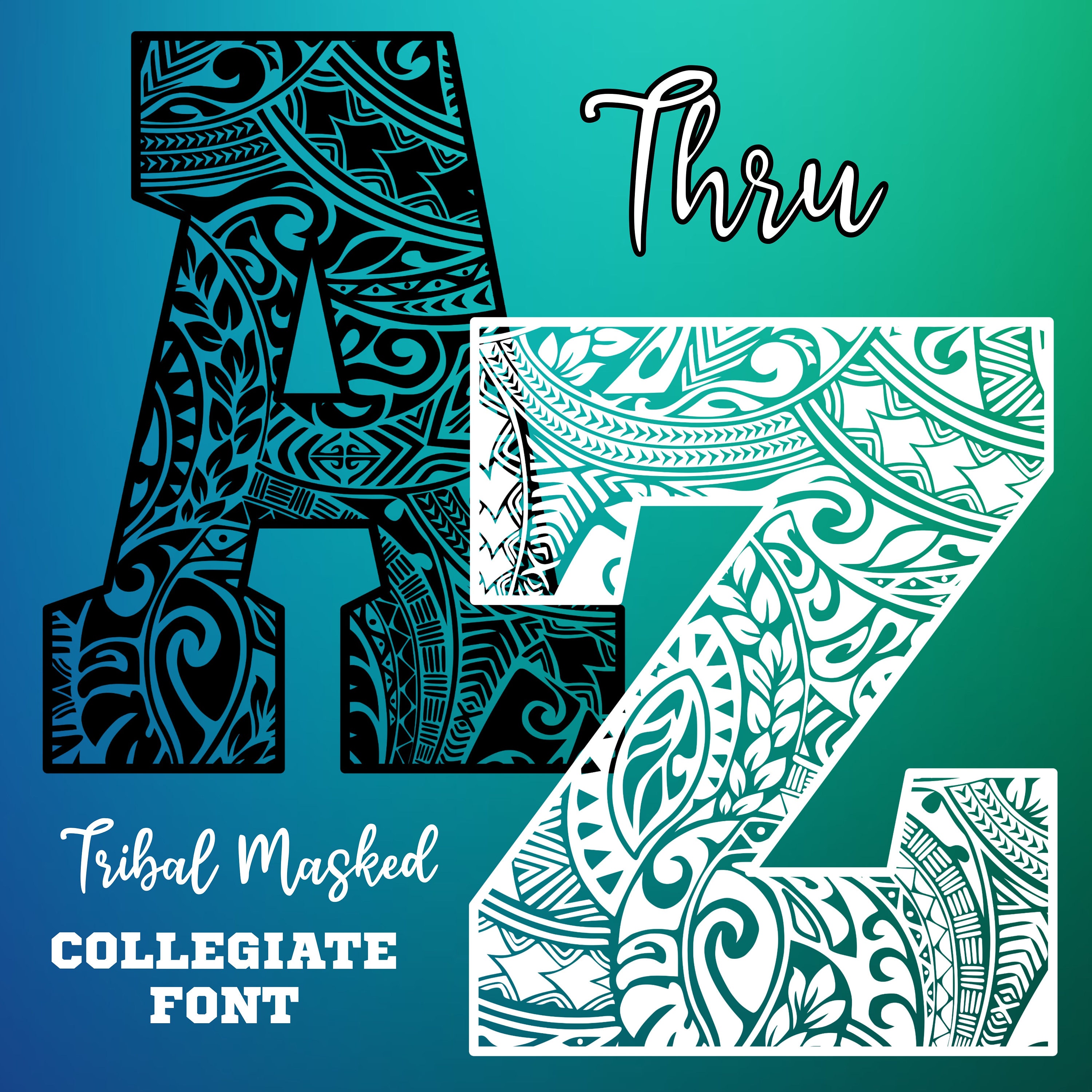 DIGITAL Polynesian Tribal PNG Letter Pack Collegiate Font - Etsy UK