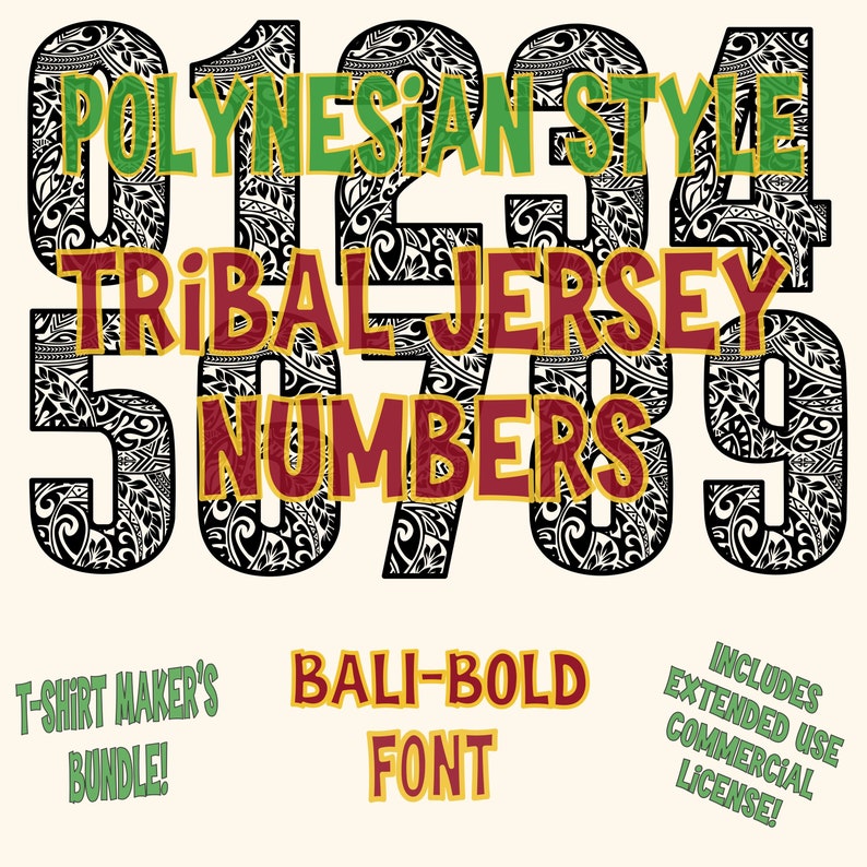 Polynesian Tribal Team Jersey Numbers Balibold Font PNG Pack - Etsy