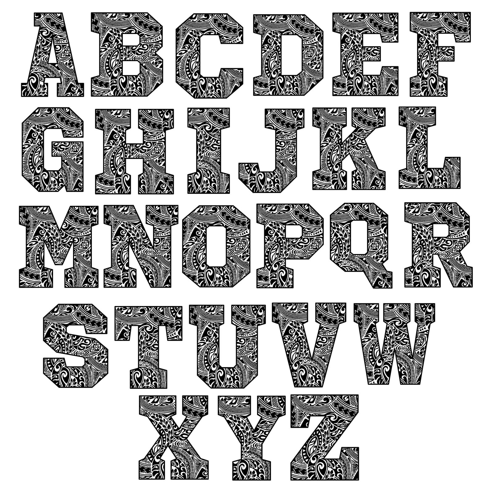 DIGITAL Polynesian Tribal PNG Letter Pack Collegiate Font - Etsy