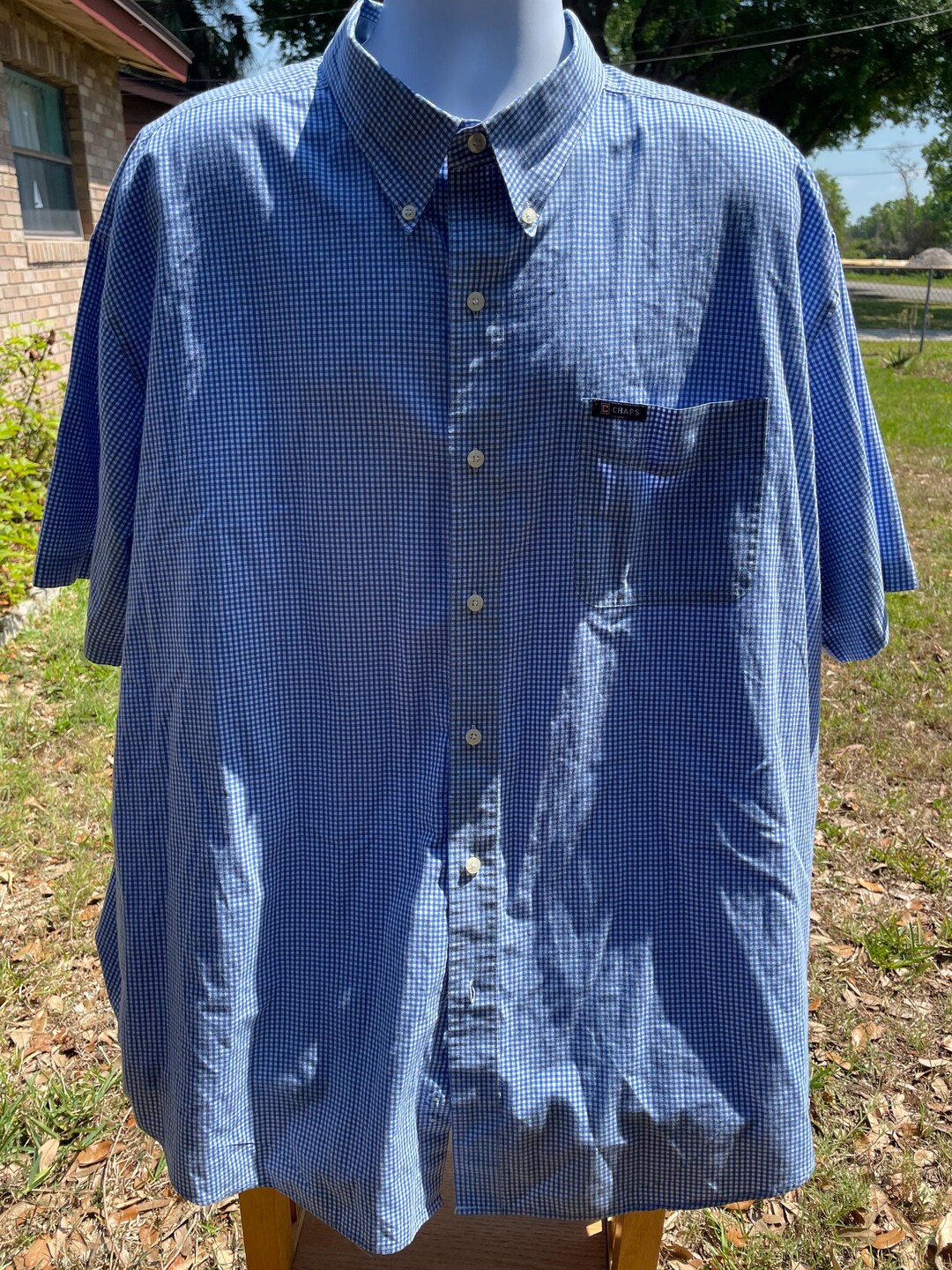 Men's 3XB Blue Cotton Blend Front Pocket Button Down Collar Short ...