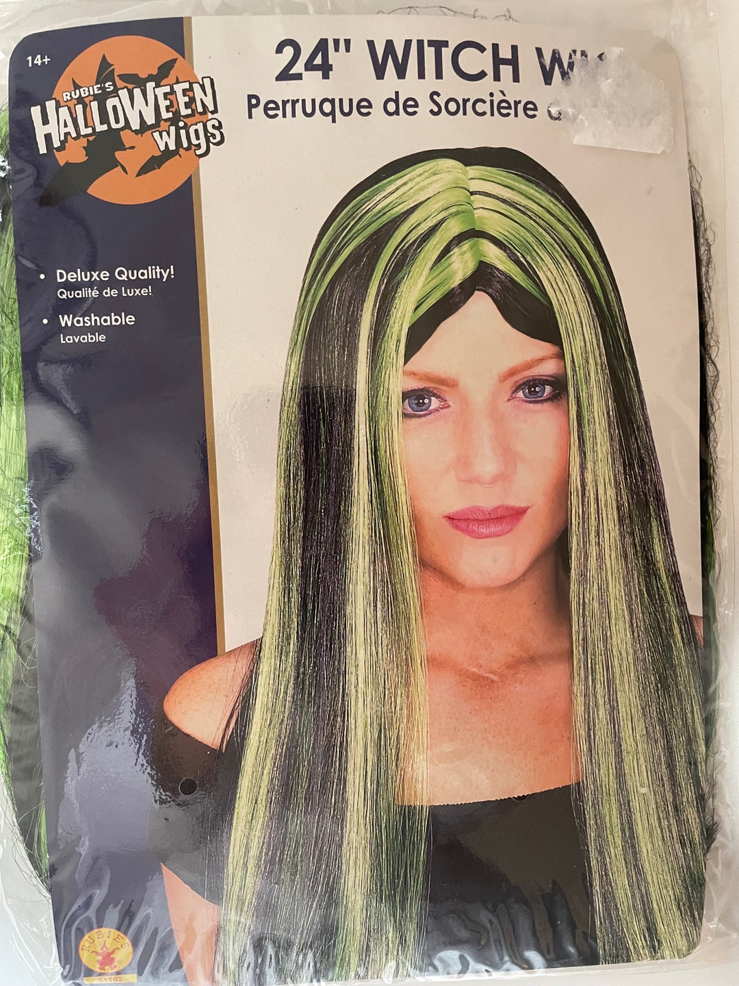 Halloween 24 Inch Straight Long Black Deluxe Quality Witch Wig With ...