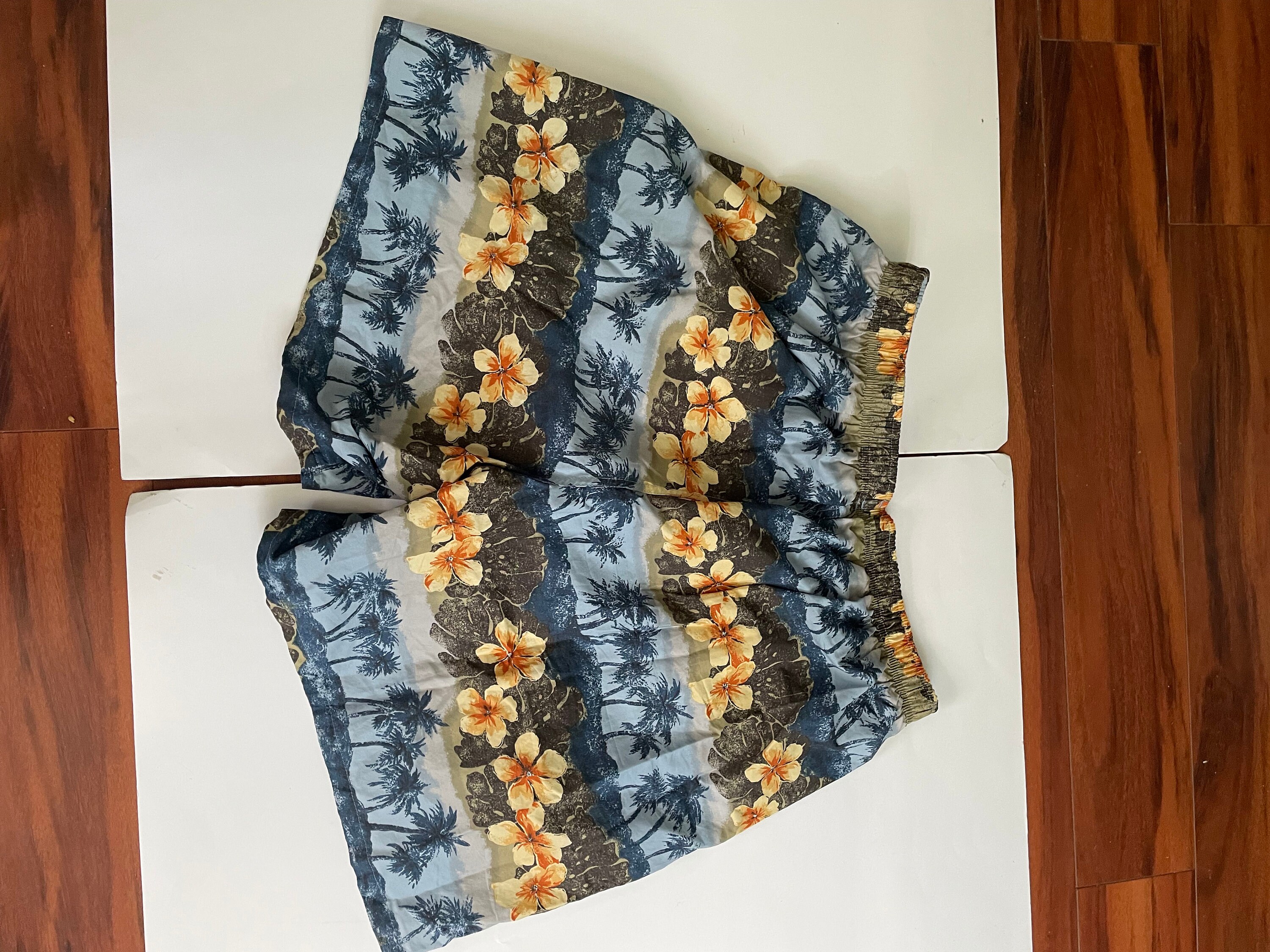 XL Speedo Men's Blue Floral Tropical Draw String Swim Trunks With Side ...