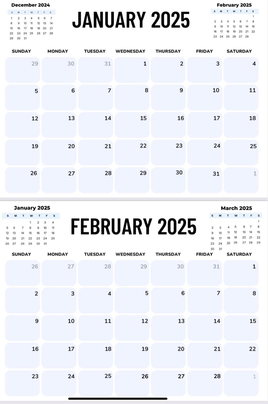 2025 Minimalist Printable Monthly Calendar Template | INSTANT DOWNLOAD ...