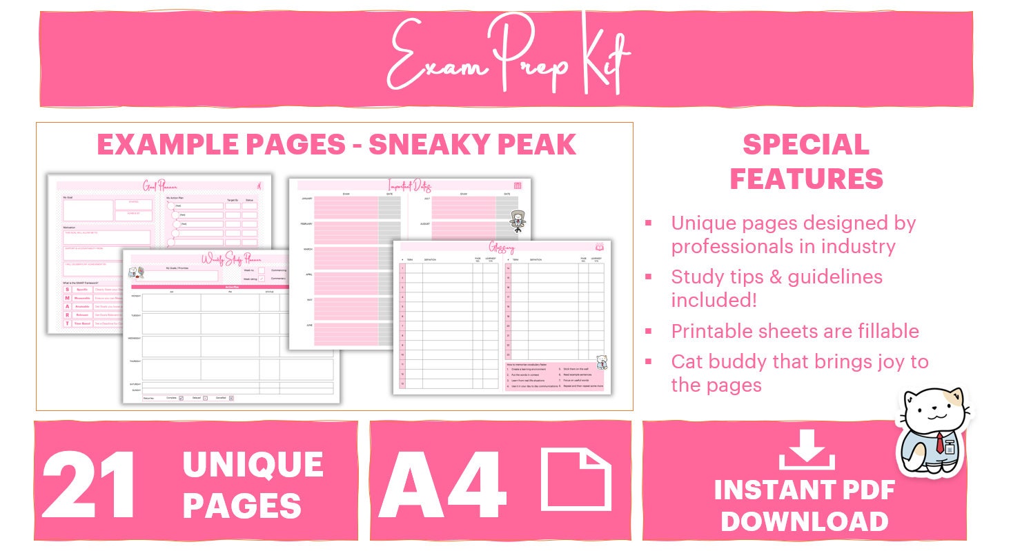 Student Exam Prep Kit, Printable Exam Planner, College Exam Study ...