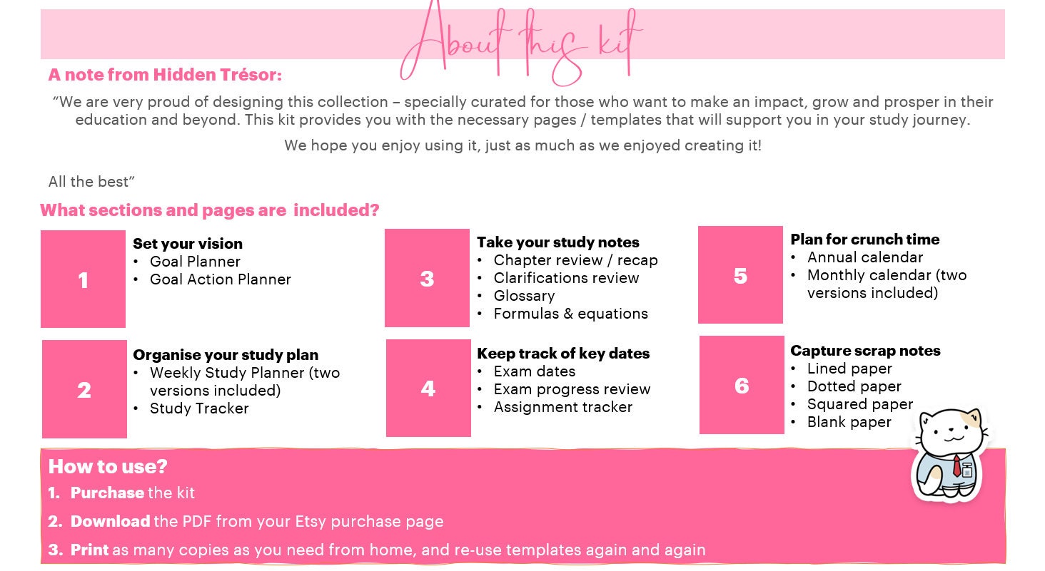 Student Exam Prep Kit, Printable Exam Planner, College Exam Study ...