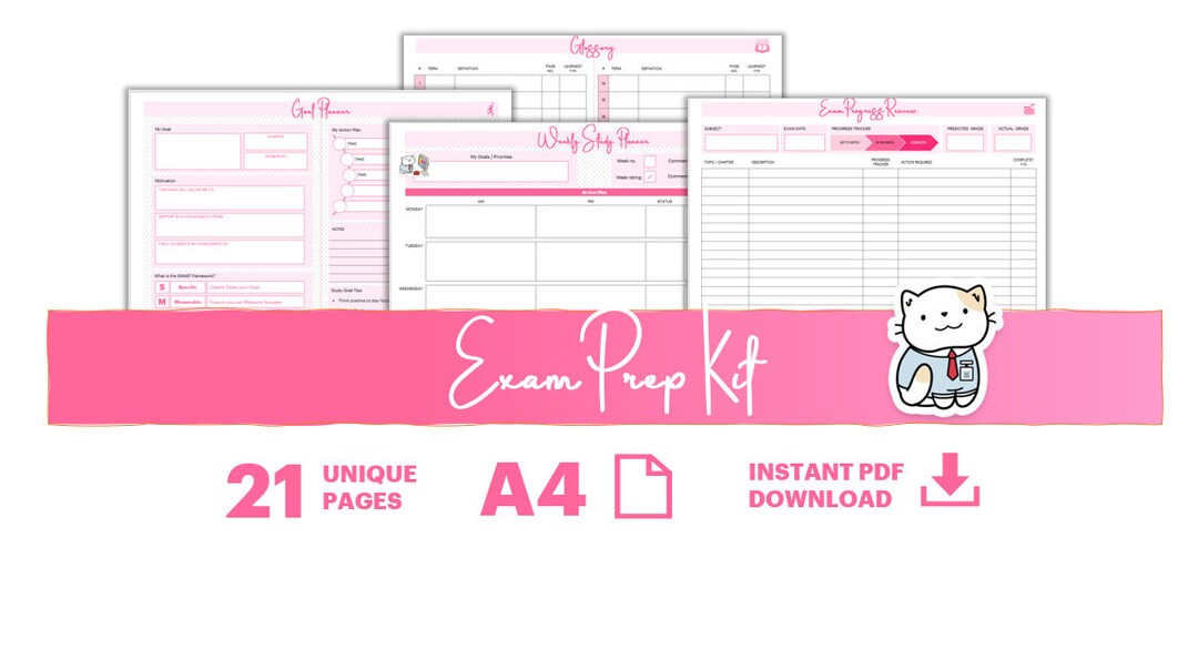 Student Exam Prep Kit, Printable Exam Planner, College Exam Study ...