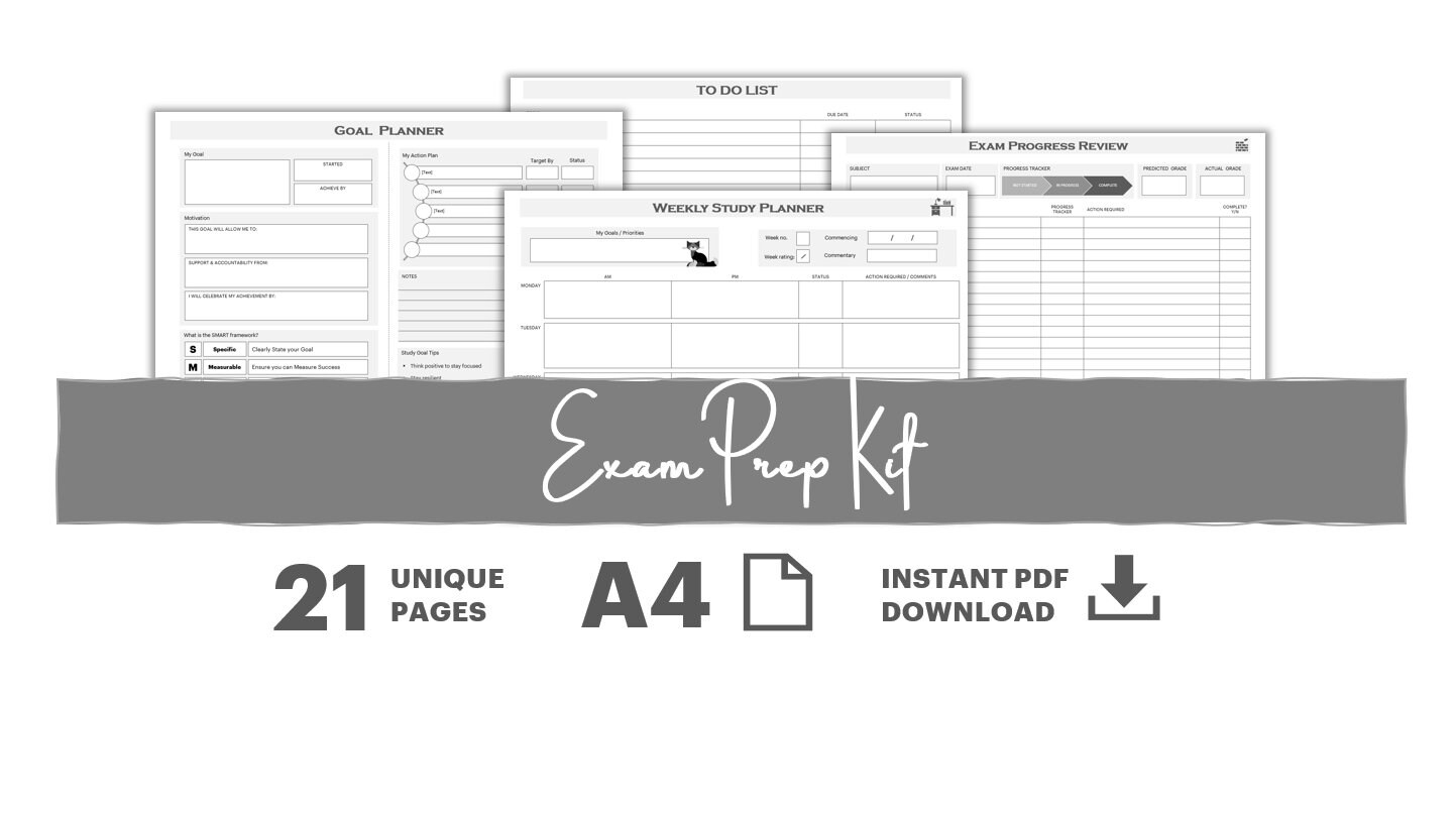 Student Exam Prep Kit, Printable Exam Planner, College Study Planner ...