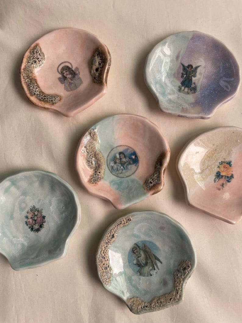 Shell Trinket Dishes - Porcelain - Angels & Flowers - Etsy