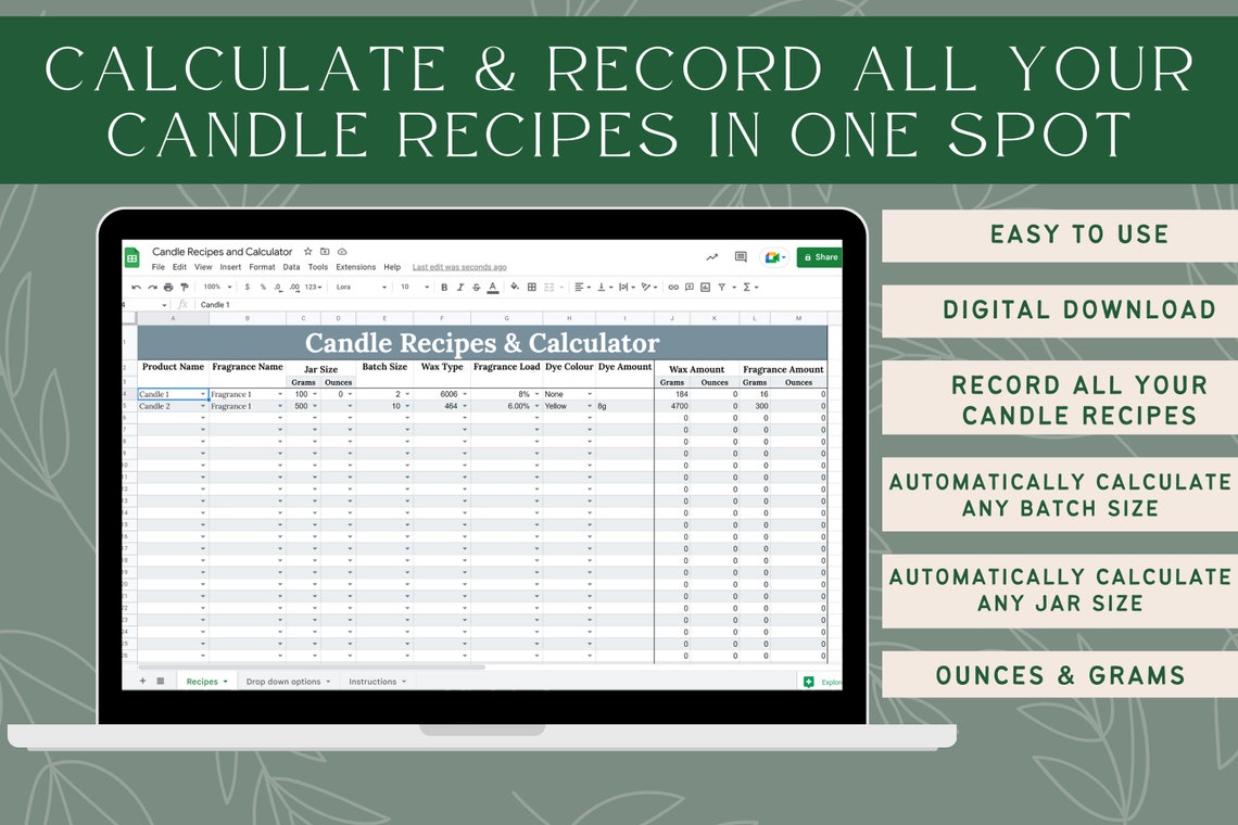 Ultimate Candle Calculator Candle Recipe Tracking Candle - Etsy