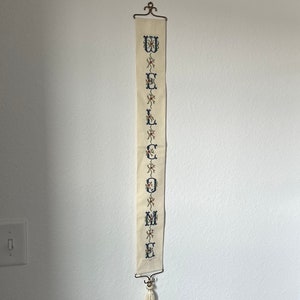 Vintage Needlepoint Welcome Sign - Tapestry, Wall Hanging, Cross-stitch ...