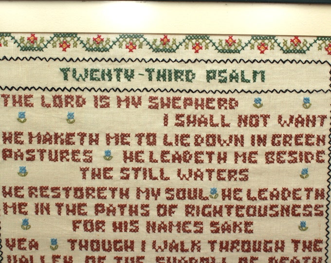LARGE Vintage Framed Cross-stitch Picture - Psalm 23, 23rd, Needlepoint ...