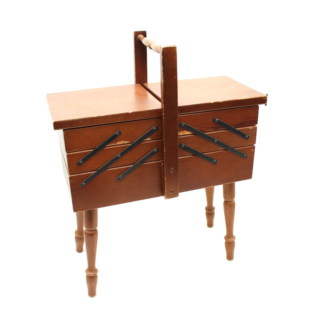 Large Vintage Wooden Sewing Box - Fold Out Accordion Style - Craft ...