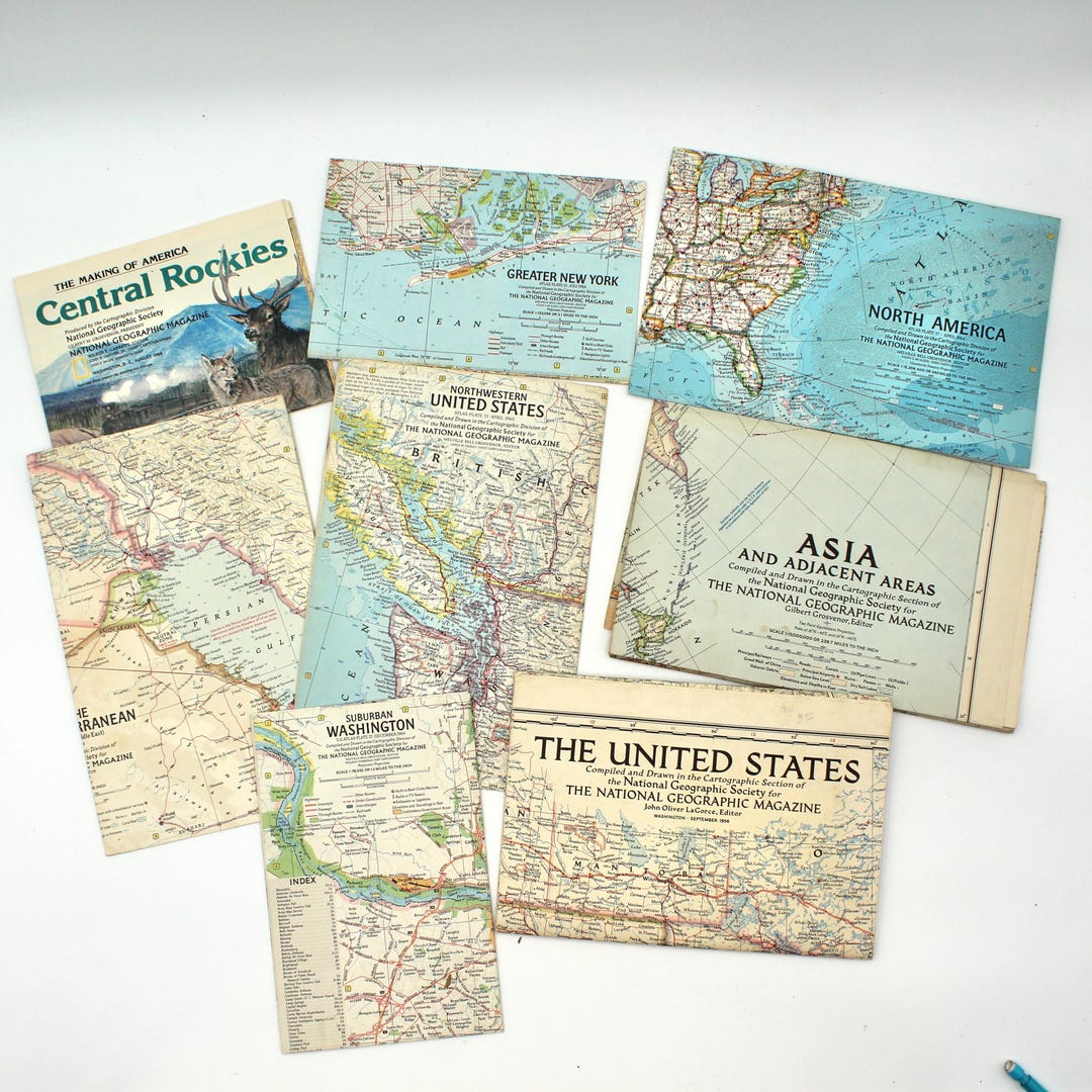 Vintage 1950s 1960s 1980s National Geographic Magazine Maps - Fold Out, Folding, Large, New York ...