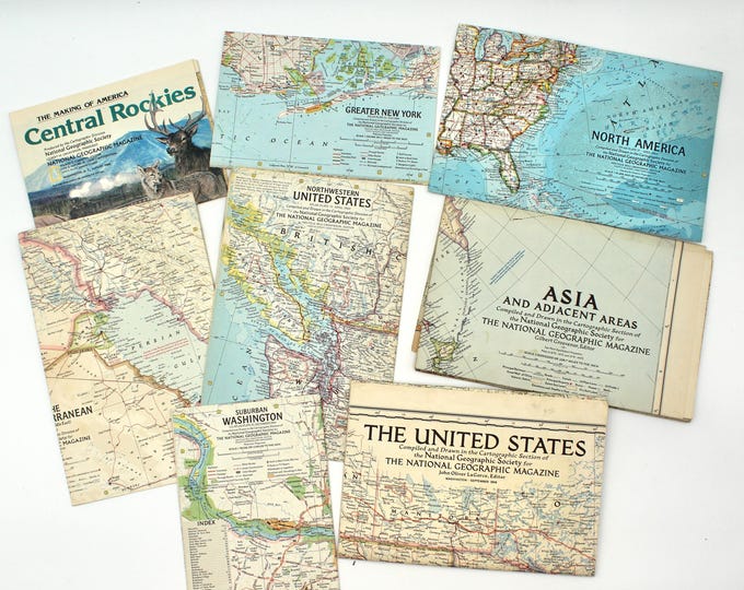 Vintage 1950s 1960s 1980s National Geographic Magazine Maps - Fold Out ...