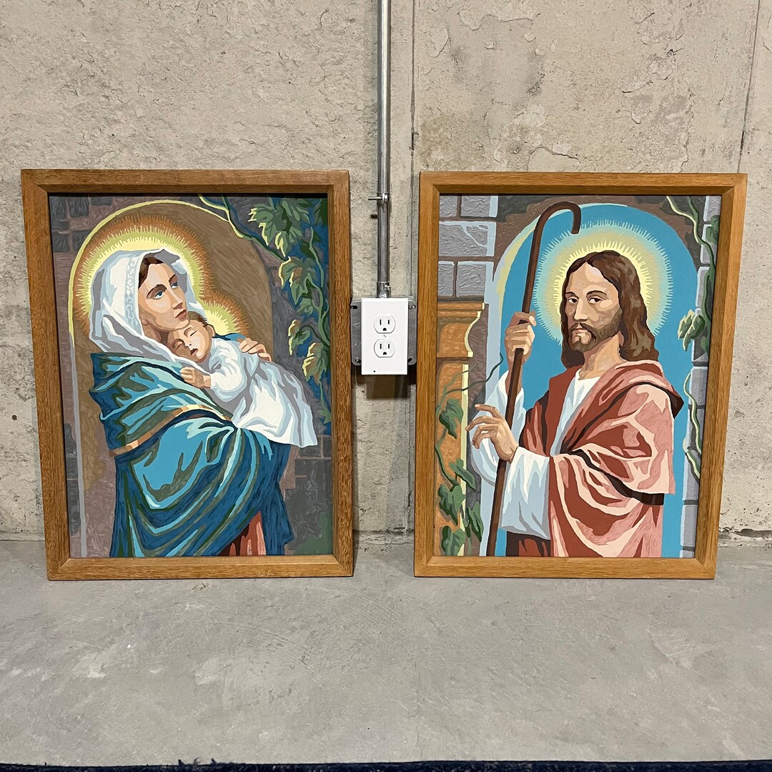 HUGE! Vintage Paint by Numbers of Virgin Mary and Jesus - Framed ...