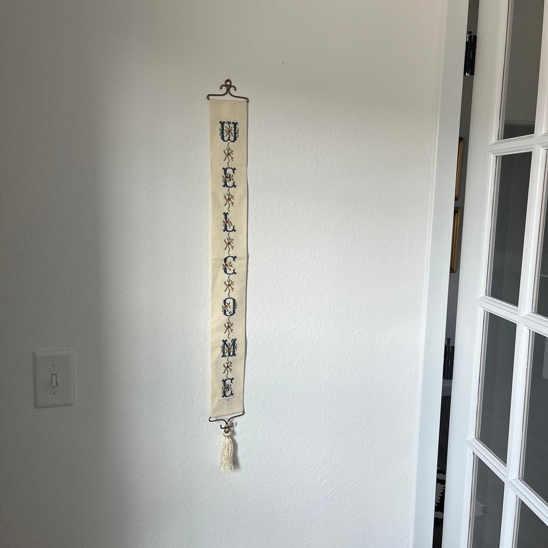 Vintage Needlepoint Welcome Sign Tapestry, Wall Hanging, Cross-stitch ...