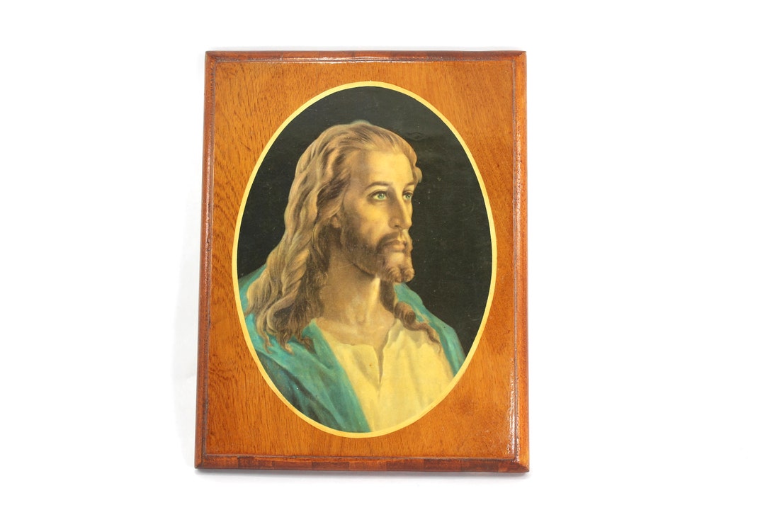 Vintage Jesus Christ Wall Art - Wooden Plaque, Lithograph, Picture ...