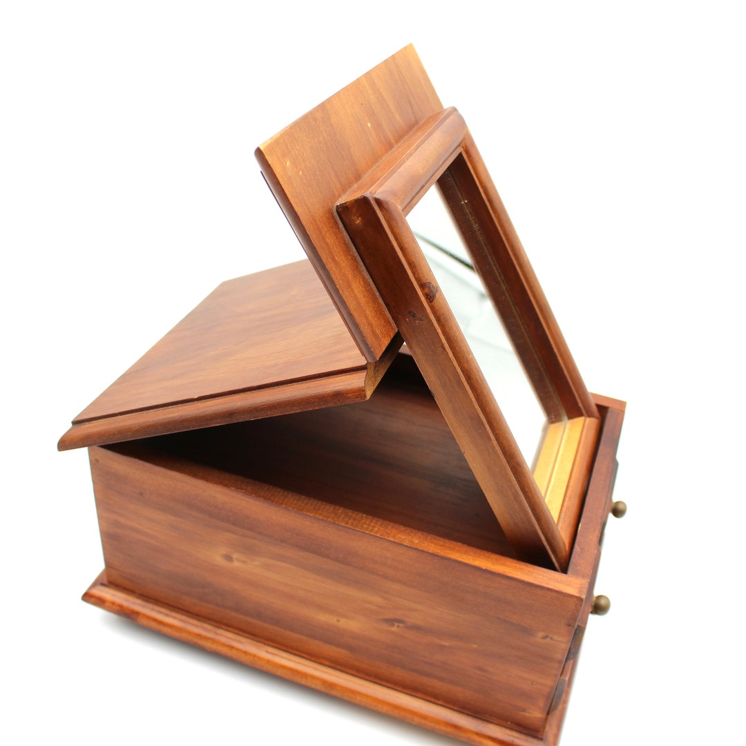 Wonderful Vintage Wood Folding Mirror Vanity Box Antique, Dresser Box ...