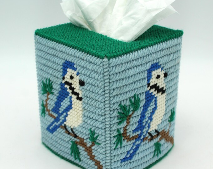 Vintage Needlepoint Bluebird Tissue Box Cover or Holder - Bluejay, Bird ...