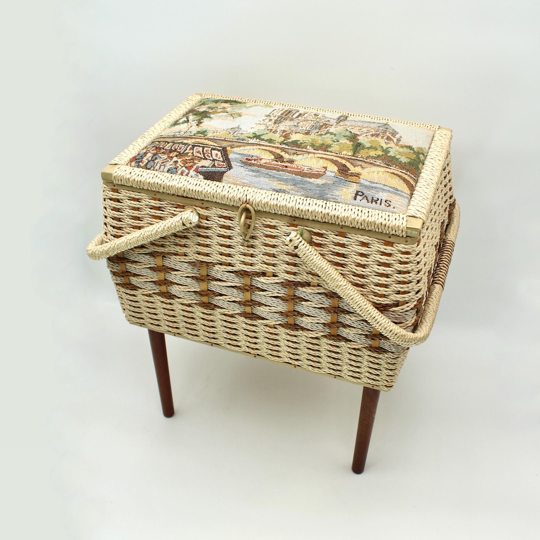 LARGE Vintage Wicker Sewing Basket With Legs - Singer Brand, 1960s or ...