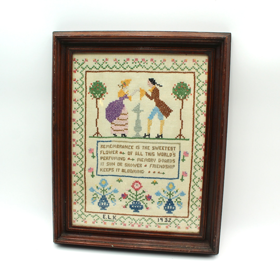 Sweet 1930s Sampler - Vintage, Framed, Cross-stitch, Picture ...