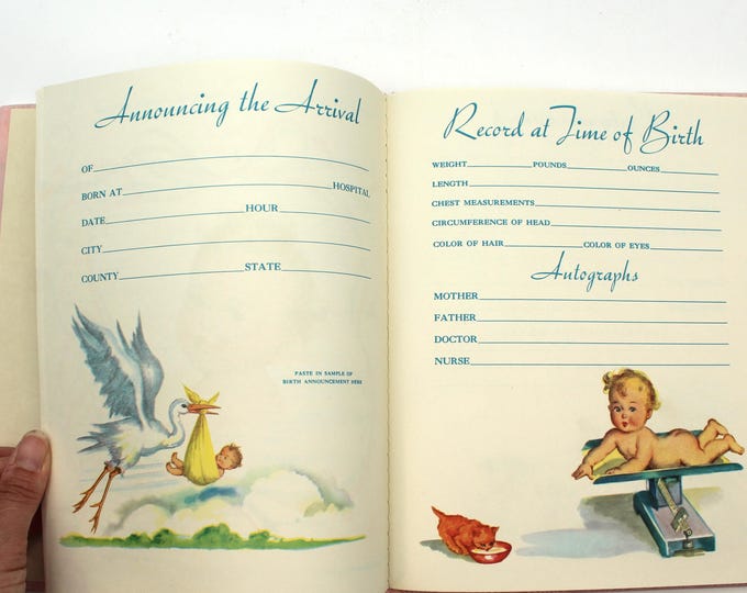 Vintage 1955 Baby Memory Journal Book - Unused, Pink, Girl Baby, Record ...