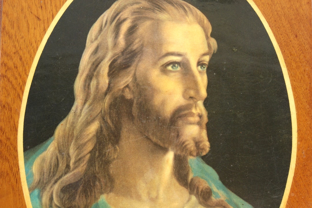Vintage Jesus Christ Wall Art Wooden Plaque, Lithograph, Picture, Folk ...
