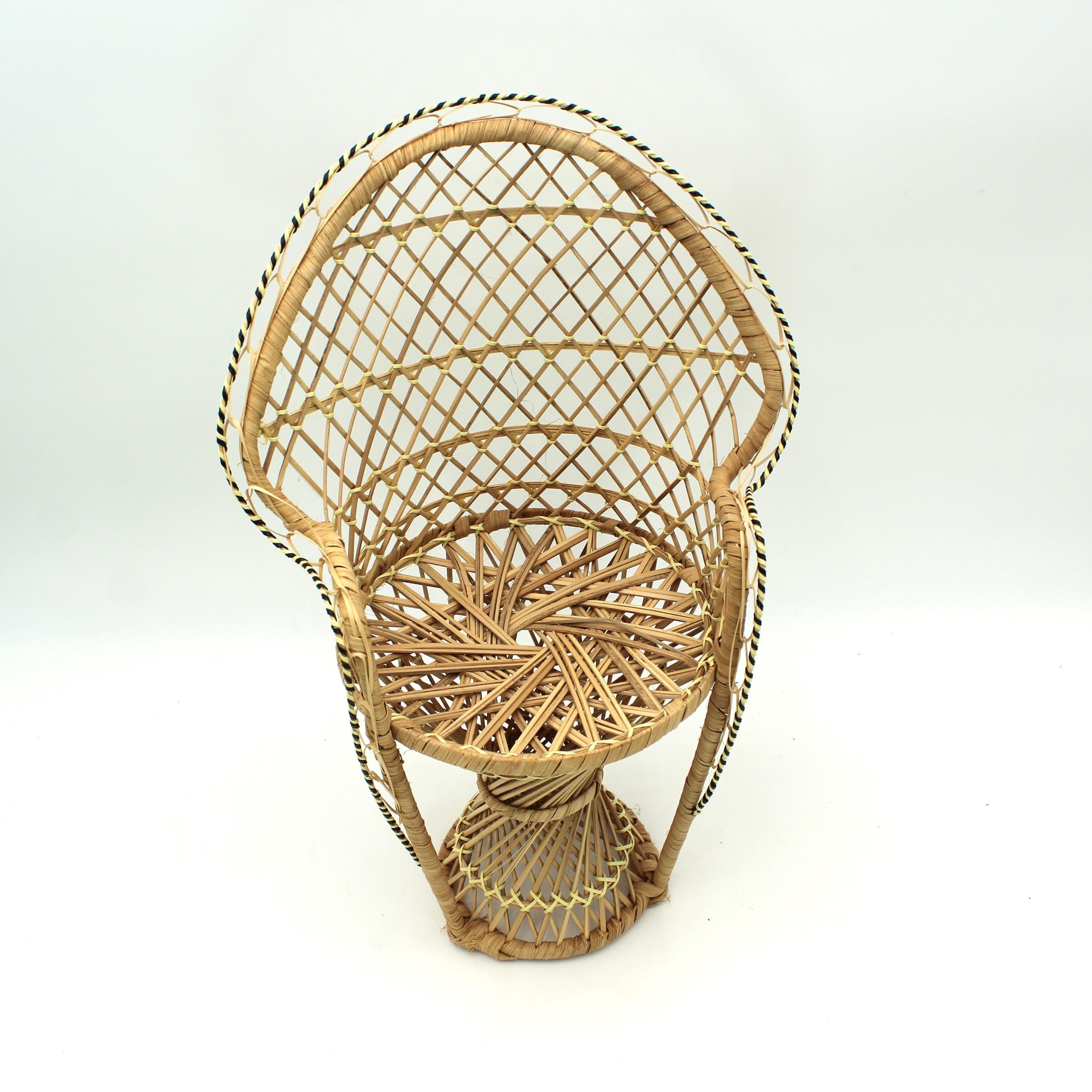 Charming Vintage Wicker Peacock Doll's Chair - 18