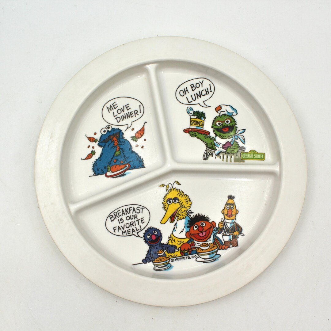 Vintage Sesame Street Melamine Plate - Muppets, Jim Henson, White, Plastic, Divided, Toddler ...