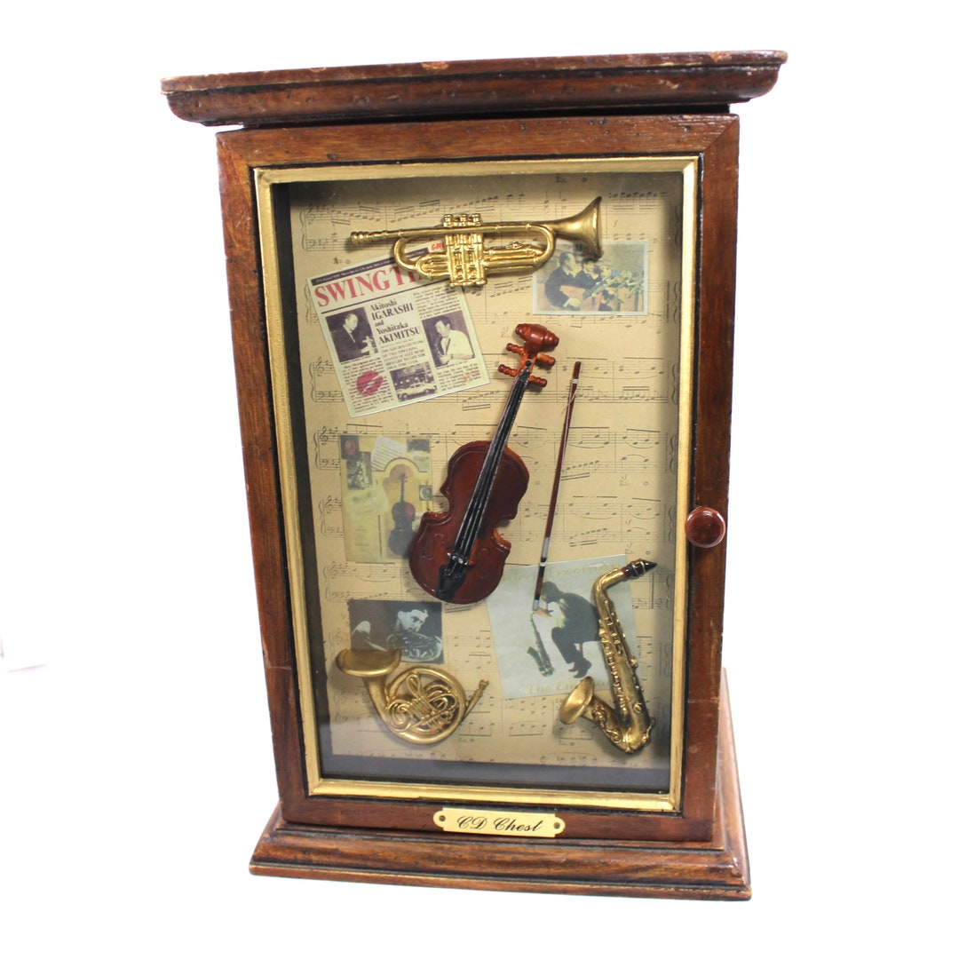 Vintage Jazz or Swing Music Theme Wooden Storage Box or CD Holder Rack ...