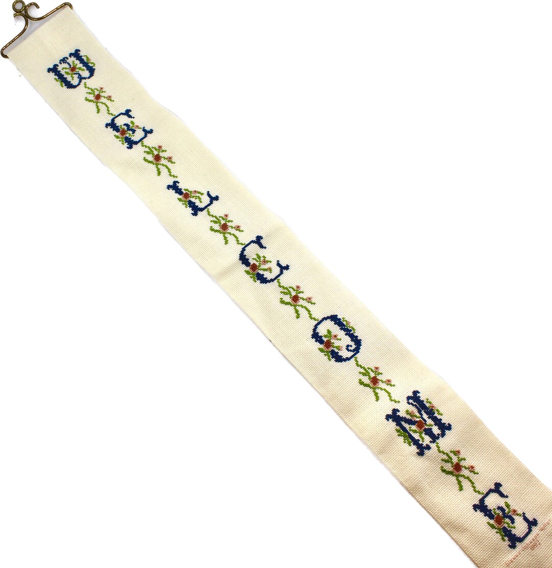 Vintage Needlepoint Welcome Sign - Tapestry, Wall Hanging, Cross-stitch ...