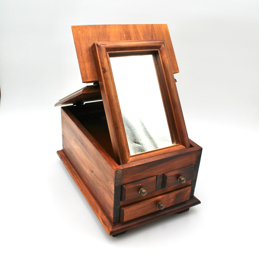 Wonderful Vintage Wood Folding Mirror Vanity Box - Antique, Dresser Box ...
