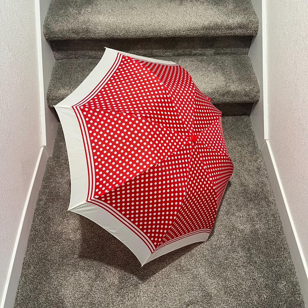 Vintage 1980s Umbrella - Nylon, Rain, Red, White, Polka Dots, Retro ...